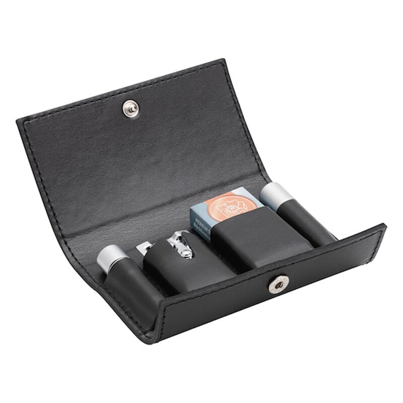 Travel Safety Razor Merkur 46C Satin chrome, black leather case, 10 ...